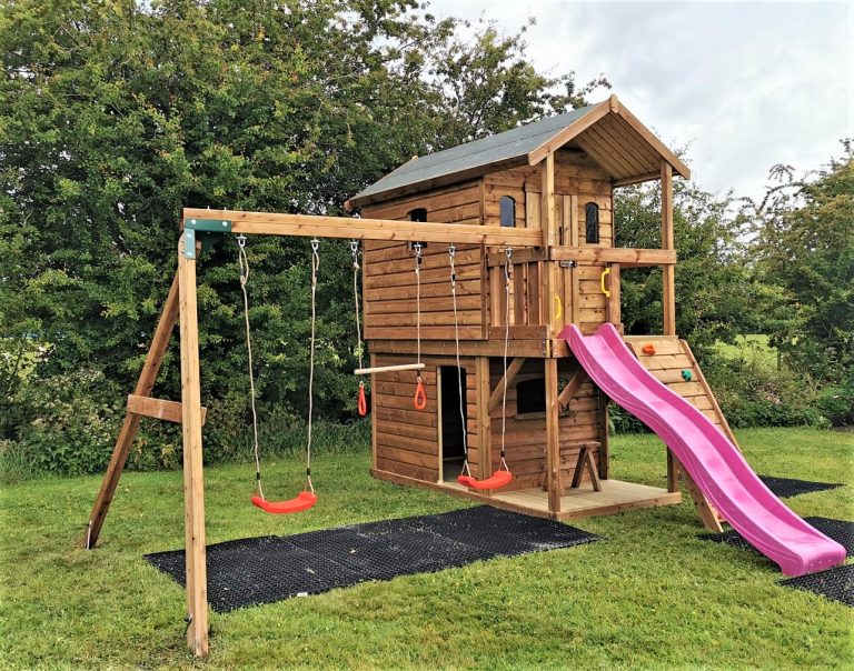 Tree house swing set play shop slide rock wall