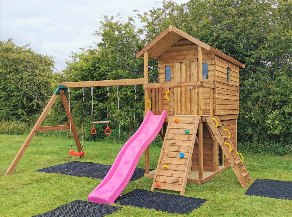 Tree house swing set play shop slide rock wall