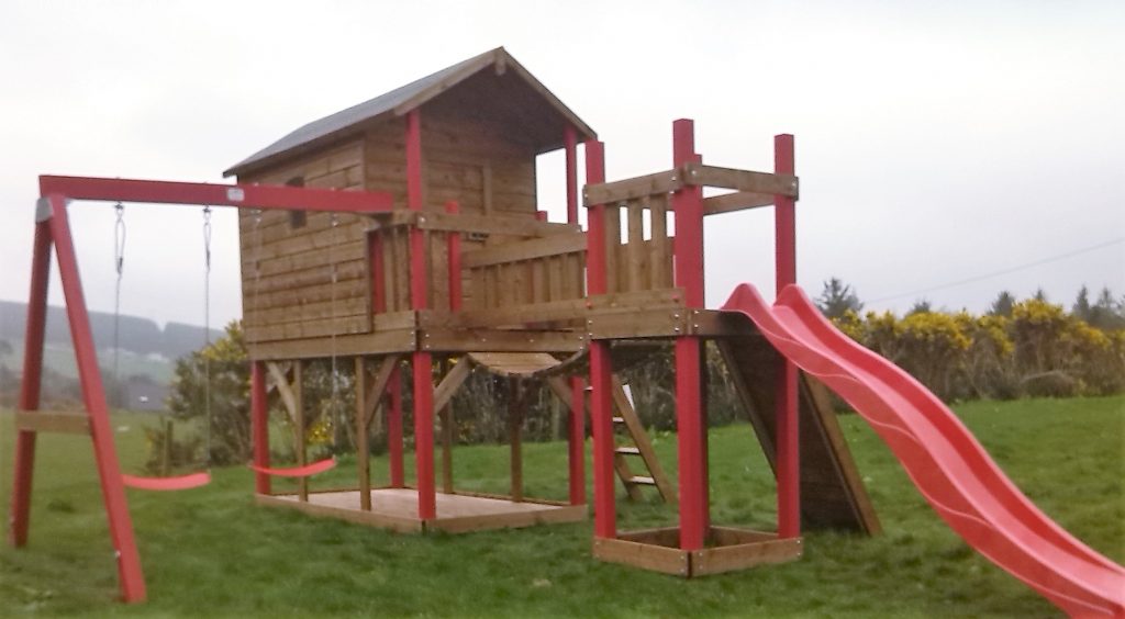 Tree house slide climbing wall swings ladder chain bridge